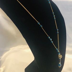 Jewelry | Nrt Aqua Blue And Gold Long Necklace | Poshmark